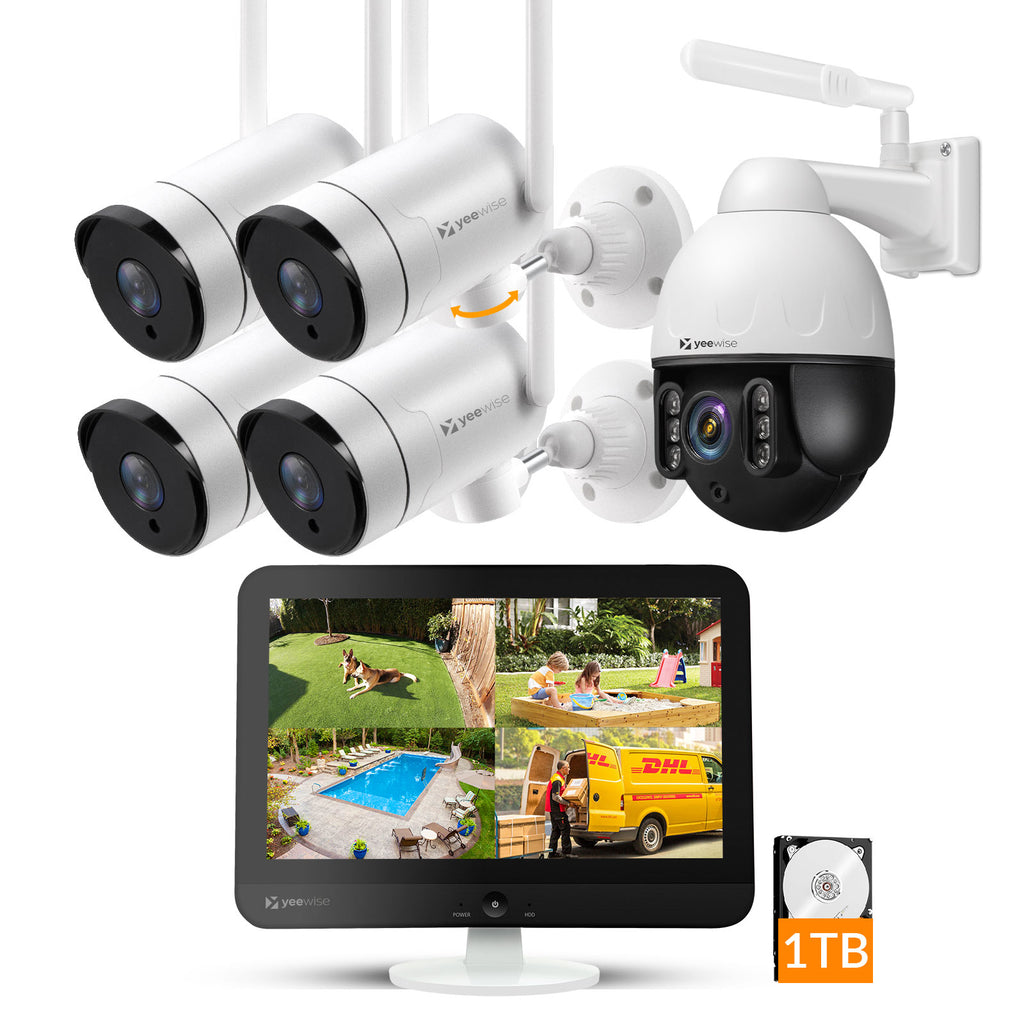 2K All-in-One Wireless Rotating Security Camera System with 12" HD Mon ...